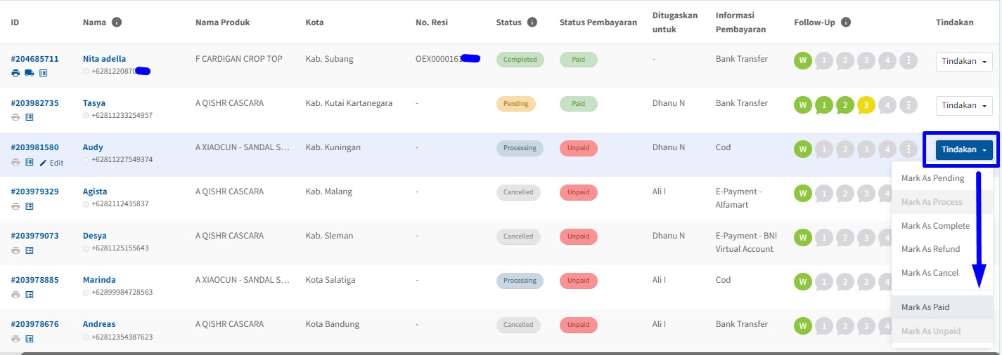 Pengaturan Payment Status & Order Status | Help Center Orderonline